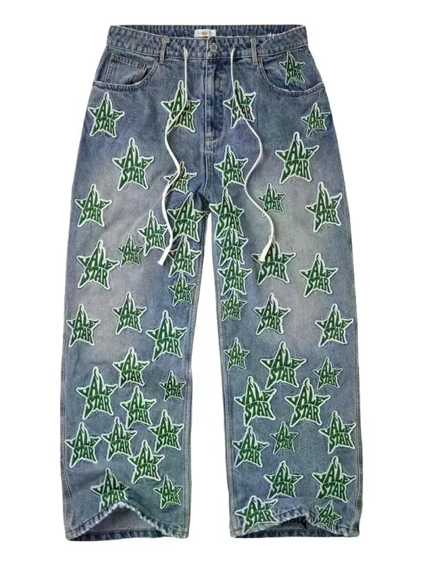 VALE FOREVER Allstar Star-patch Straight-leg Jeans - Blue