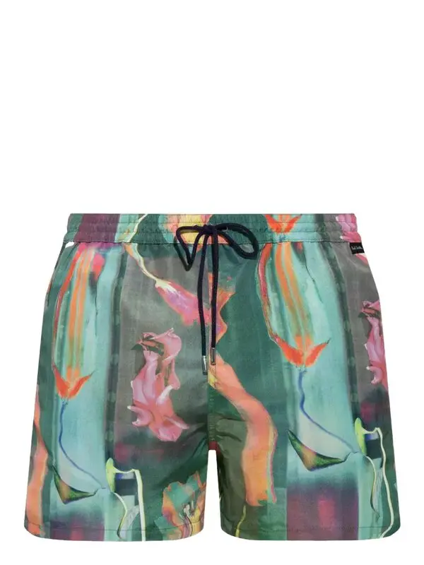 Paul Smith Glitch Floral' Print Swim Shorts - Green