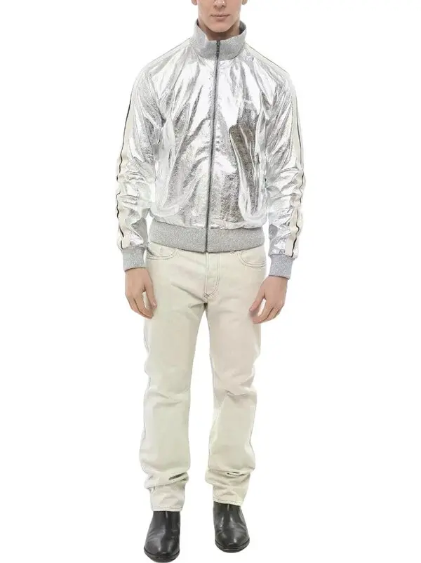 Palm Angels Lamé Leather Jacket - Silver