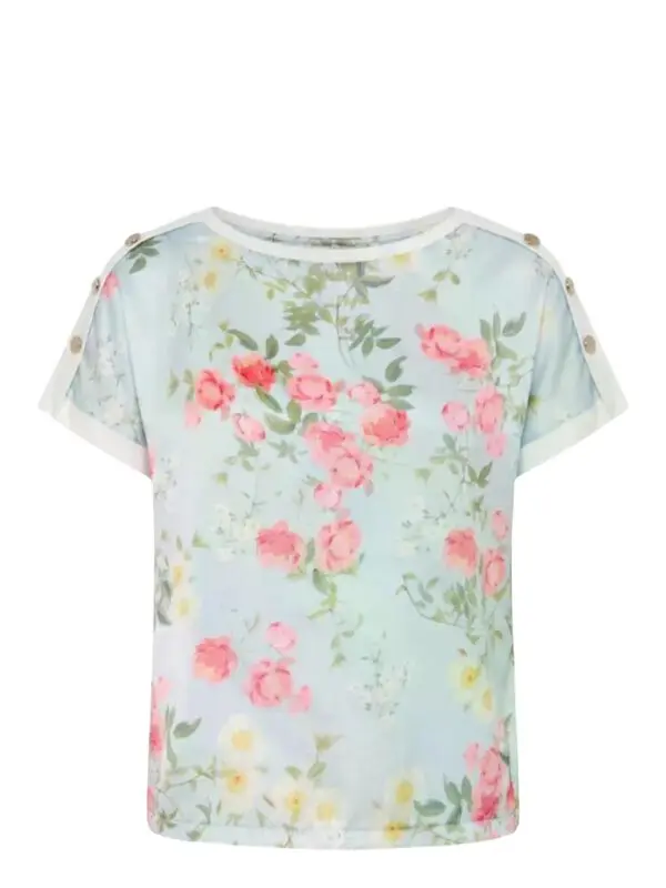 Liu Jo Floral-print Button-detail T-shirt - Blue
