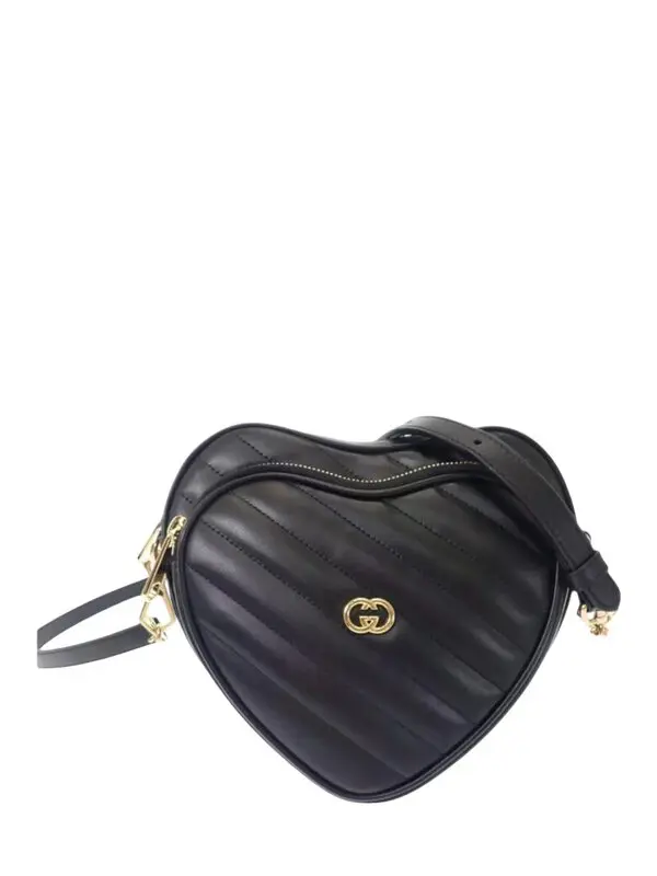 Gucci 2016-2026 Mini Matelasse Diagonal Calfskin Interlocking G Heart Crossbody Bag - Black