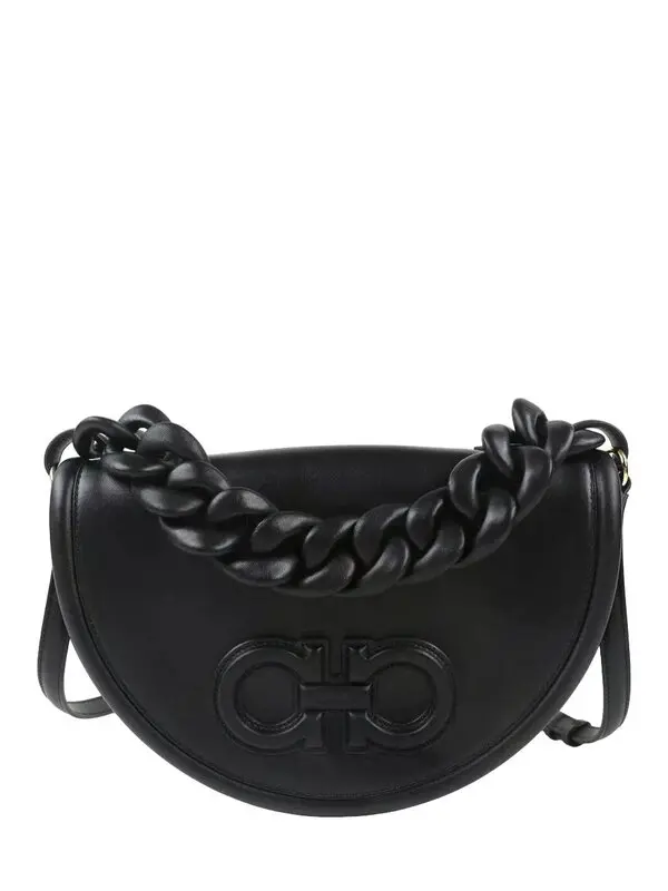 FERRAGAMO 2021-2026 Calfskin Aura Crescent Satchel - Black