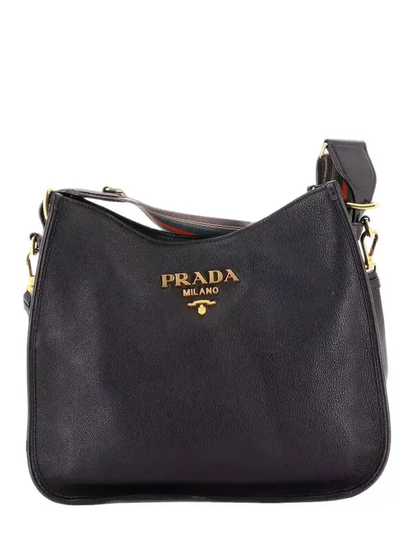 Prada Dual Strap Vitello Daino Medium Hobo Bag - Black