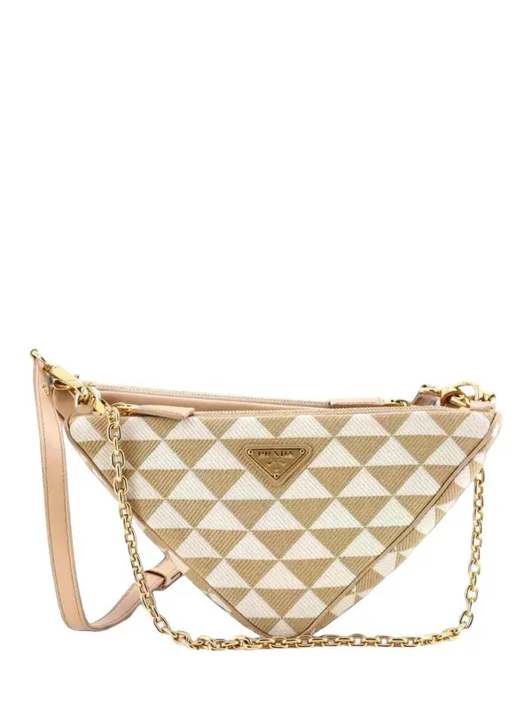 Prada Double Symbole Triangle Bag Leather And Jacquard Mini Shoulder Bag - Neutrals