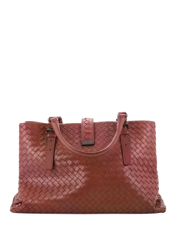 Bottega Veneta Roma Intrecciato Nappa Medium Tote Bag - Red