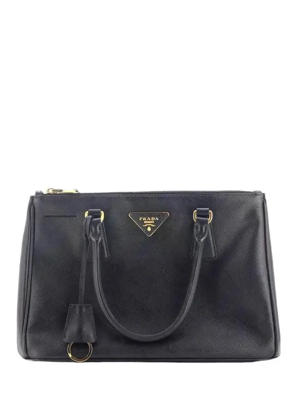 Prada Double Zip Lux Saffiano Leather Small Tote Bag - Black