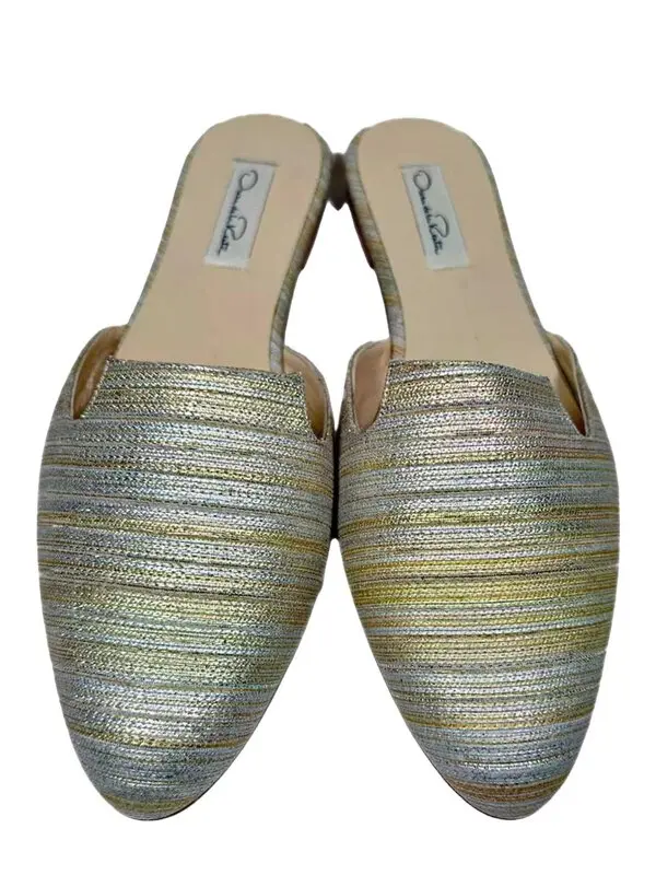 Oscar De La Renta Woven Striped Mules - Silver