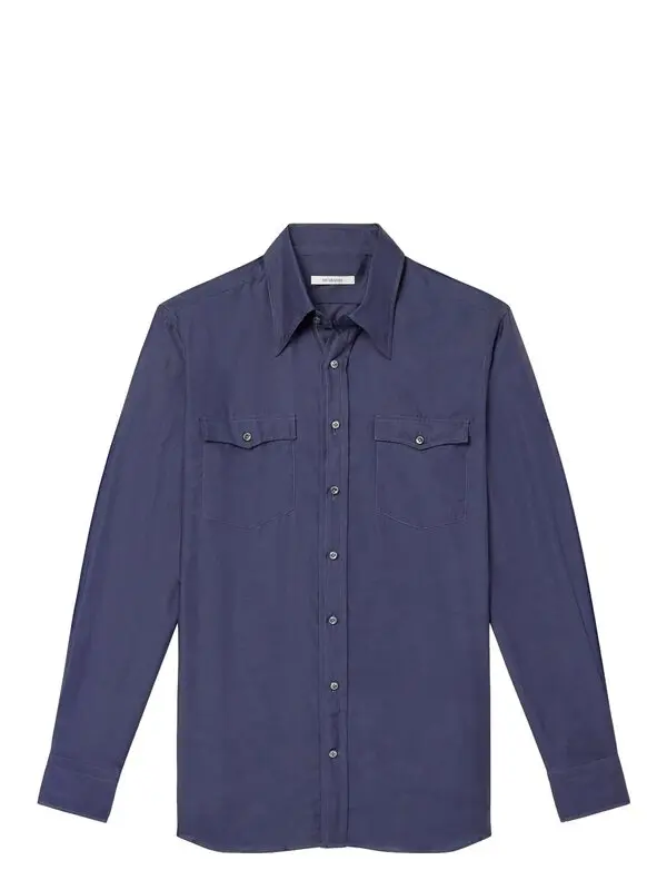 Husbands Cotton And Silk-blend Twill Shirt - Blue