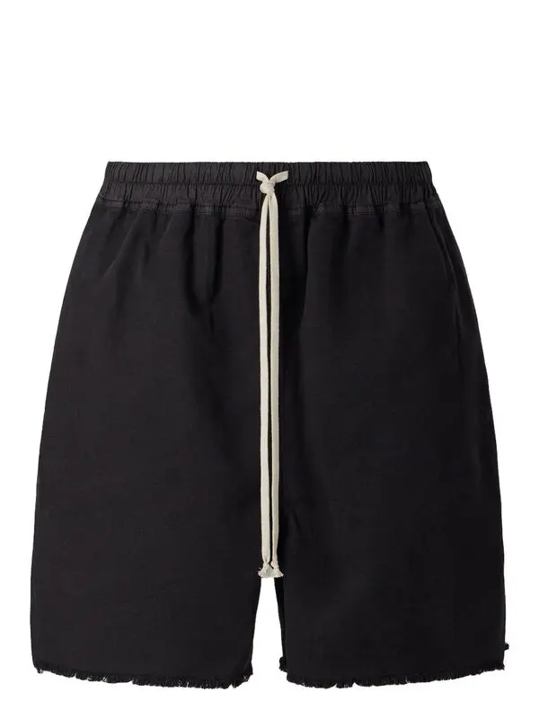 Rick Owens Straight-leg Frayed Cotton-canvas Shorts - Black