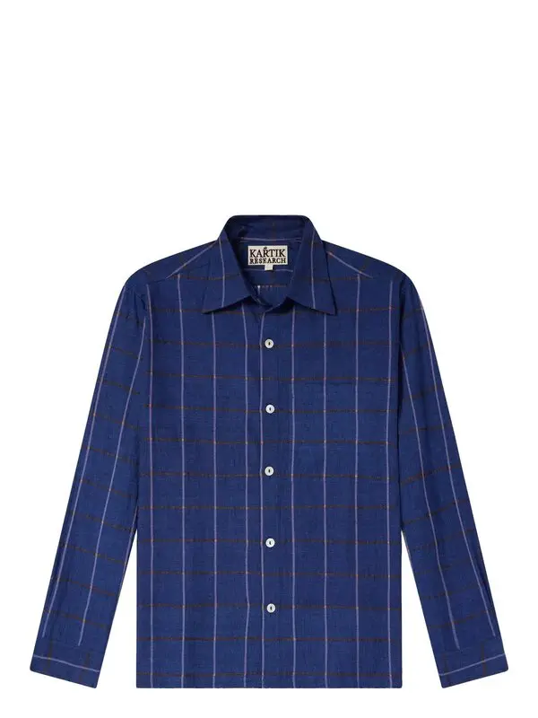 KARTIK RESEARCH Checked Cotton-canvas Shirt - Blue
