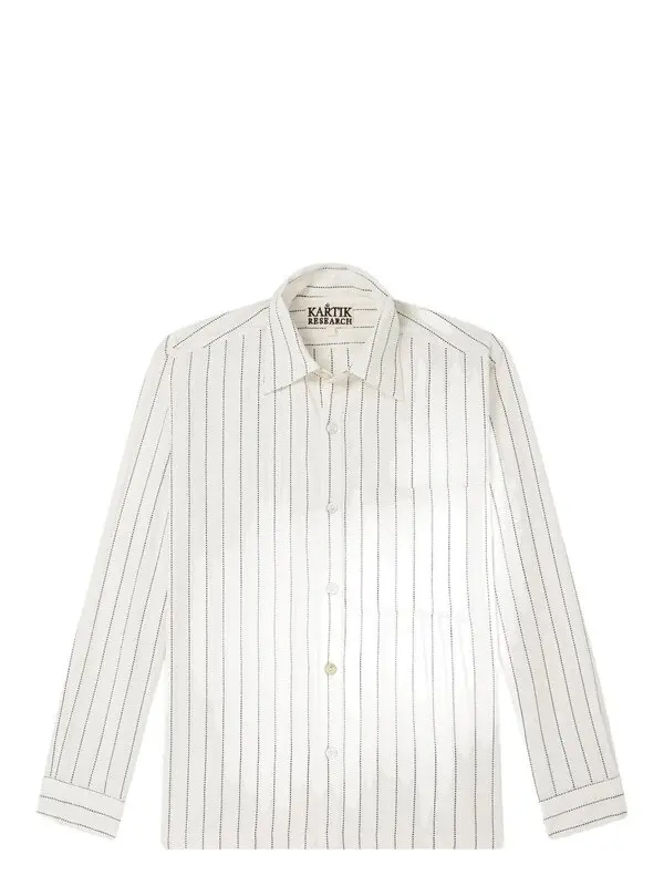 KARTIK RESEARCH Pinstriped Cotton-canvas Shirt - Neutrals