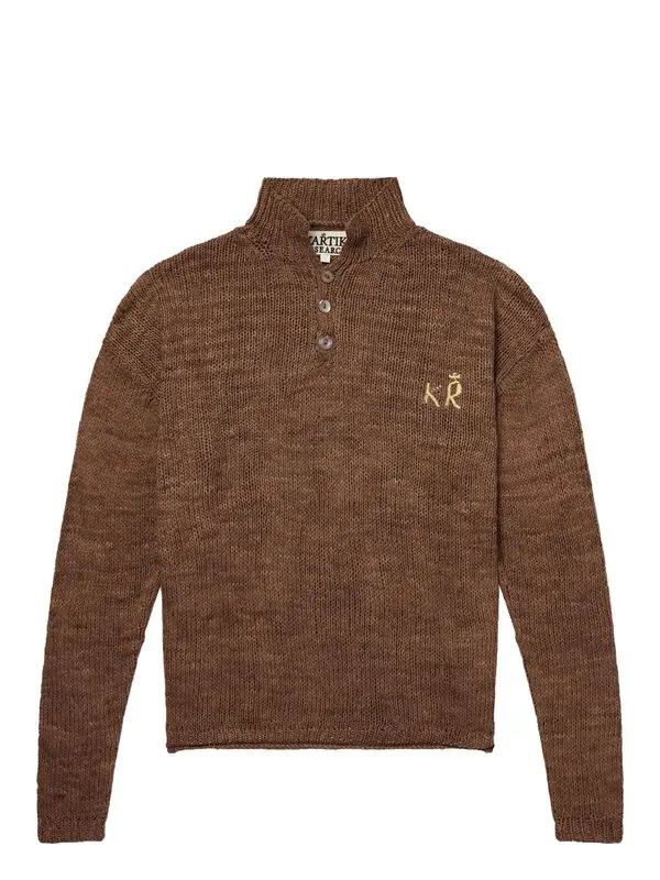 KARTIK RESEARCH Logo-embroidered Silk Polo Sweater - Brown