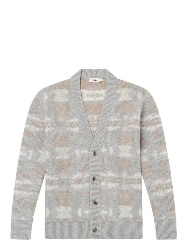 Altea Virgin Wool-jacquard Cardigan - Gray