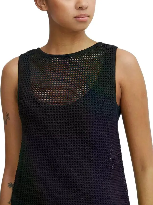 Sisley Sleeveless Mesh Top With Fringe Trim - Black