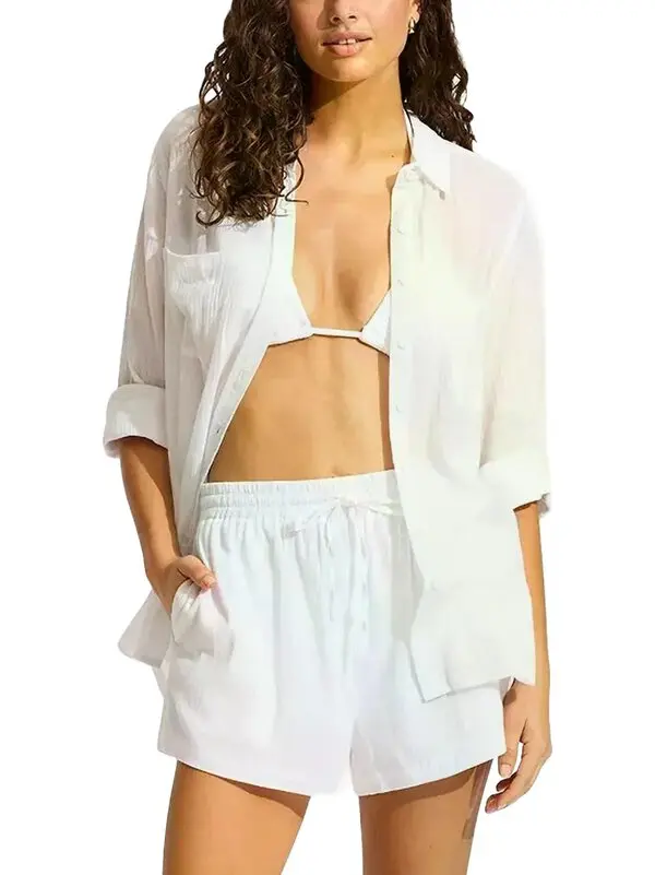 Seafolly Breeze Crinkled-finish Button-down Beach Shirt - White