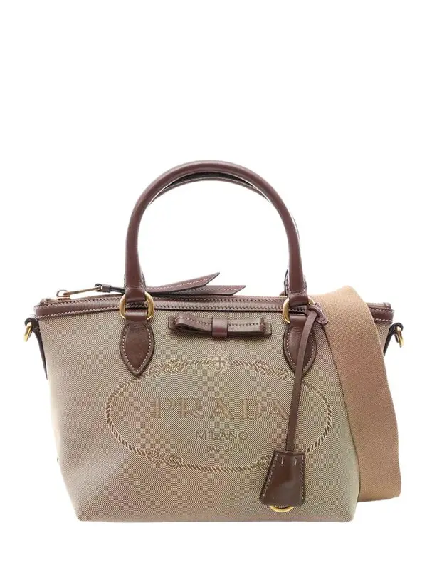 Prada 2013-2026 Canvas Canapa Logo Bow Satchel - Neutrals