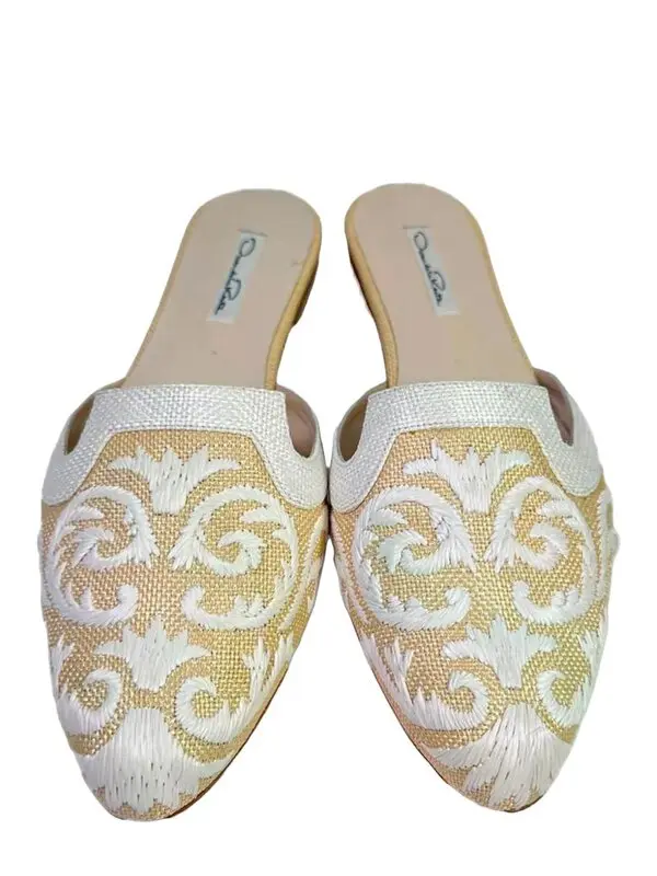 Oscar De La Renta Embroidered Raffia Mules - Neutrals