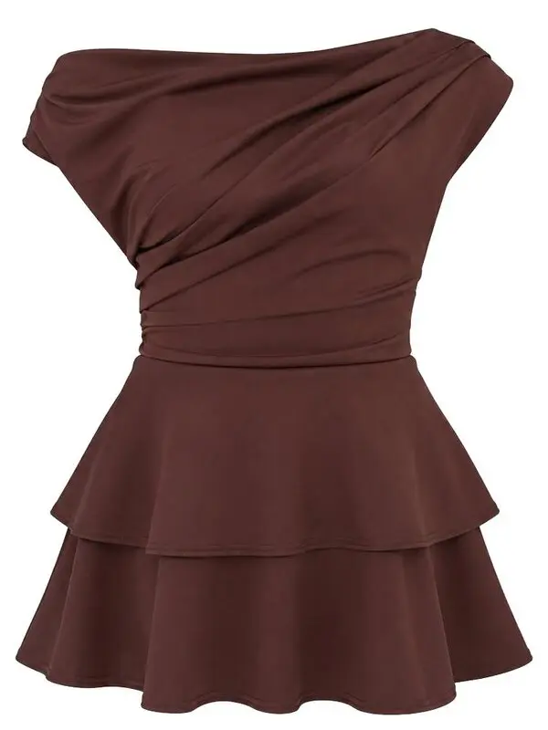GIRL IN MIND Pippa Double Frill Mini Dress - Brown