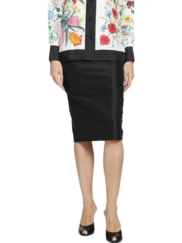 Gucci Fine Silk Faille Midi Skirt - Black