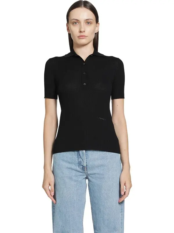 Fendi Wool Ribbed Polo Shirt - Black