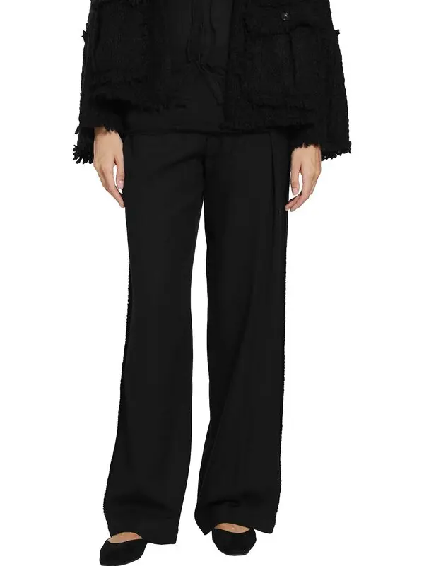 YEHUAFAN Wool Wide-leg Trousers - Black