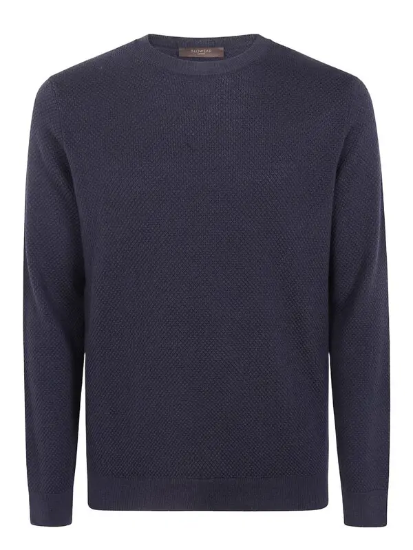 ZANONE Round Neck Slim Fit Sweater - Blue