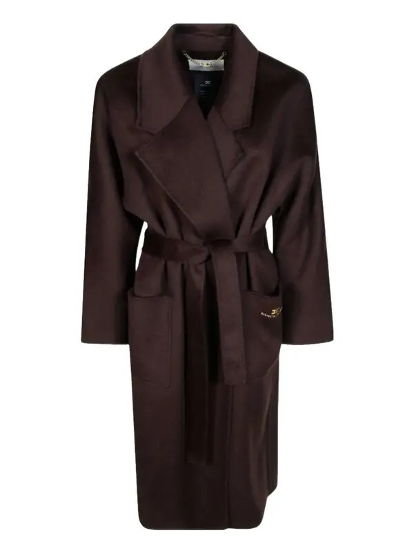 Elisabetta Franchi Double Cloth Belted Coat - Brown