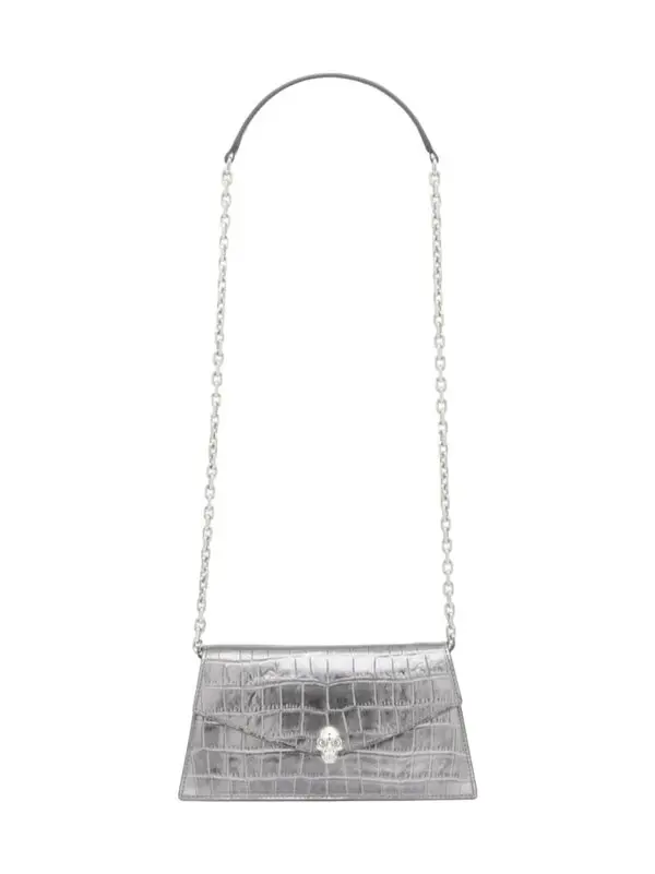 Alexander McQueen Mini Skull Croc-effect Shoulder Bag - Dark Silver