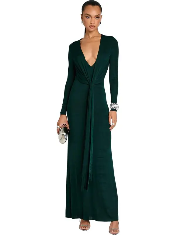 SEROYA Long Sleeve Maxi Dress - Evergreen