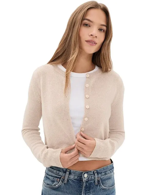 REFORMATION Clara Cashmere Crew Cardigan - Wheat