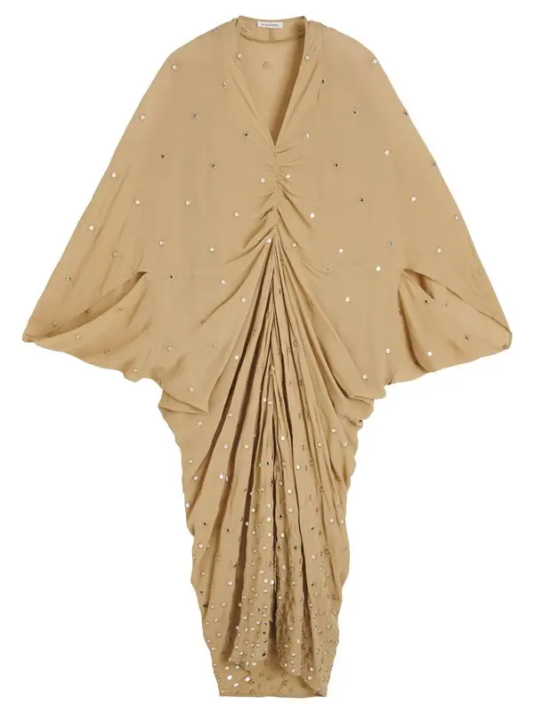 BY MALENE BIRGER Nico Embellished Ruched Maxi Dress - Tan