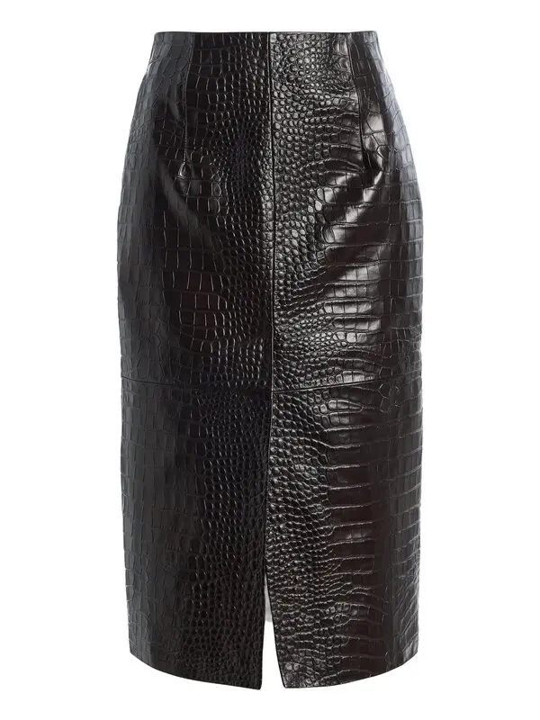 Tove Yula Embossed Leather Midi Skirt - Brown