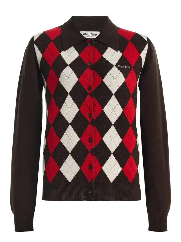 Miu Miu Argyle Cashmere Cardigan - Multi