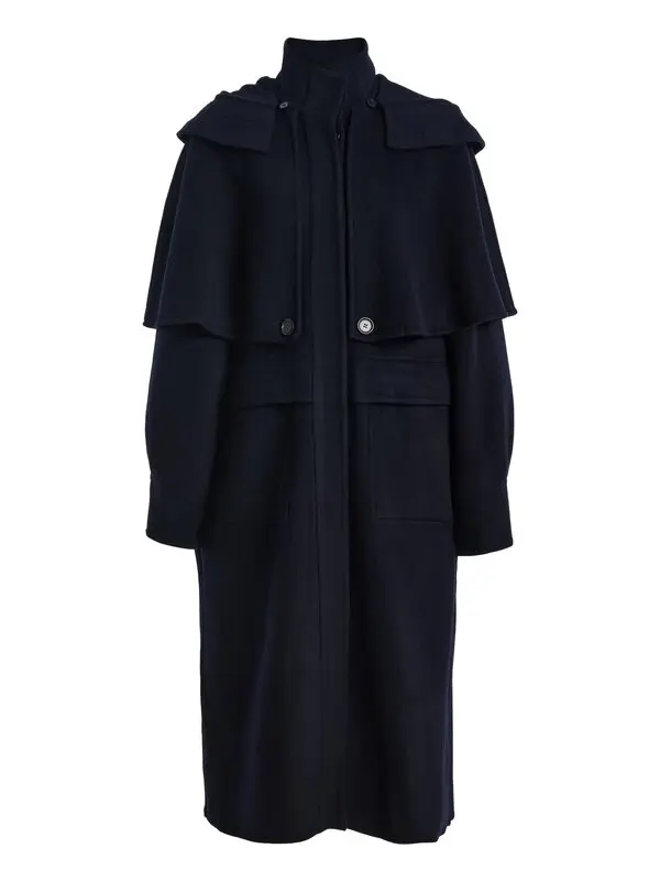 Sea Lona Double-faced Wool Hooded Coat - Navy