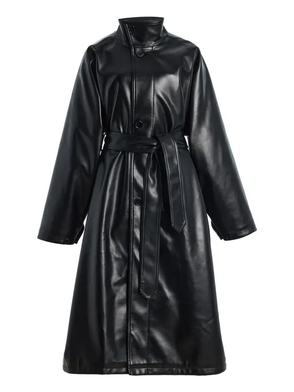THE FRANKIE SHOP Calen Faux Leather Trench Coat - Black