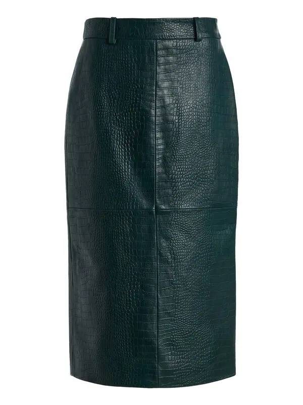 THE FRANKIE SHOP Taney Croc-embossed Leather Midi Skirt - Green