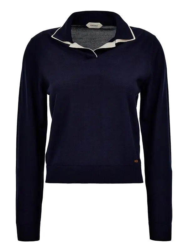Versace Knit Polo Sweater - Navy
