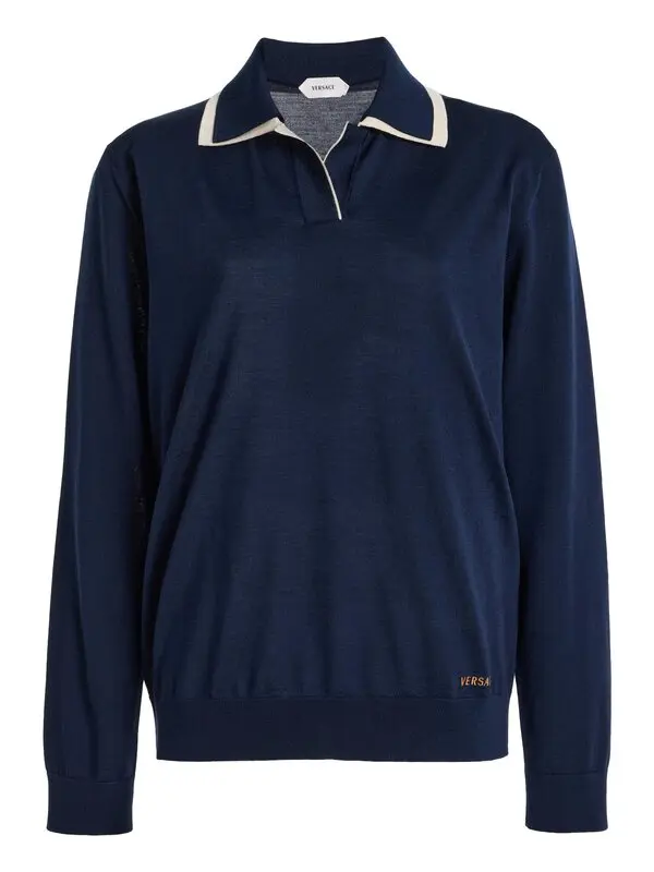 Versace Knit Polo Sweater - Navy
