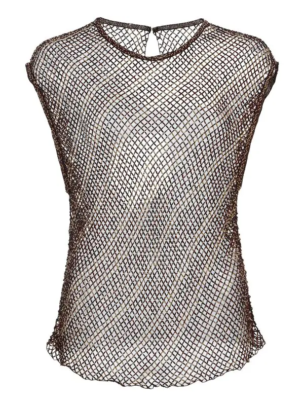 TWP Beaded Net Tank Top - Brown