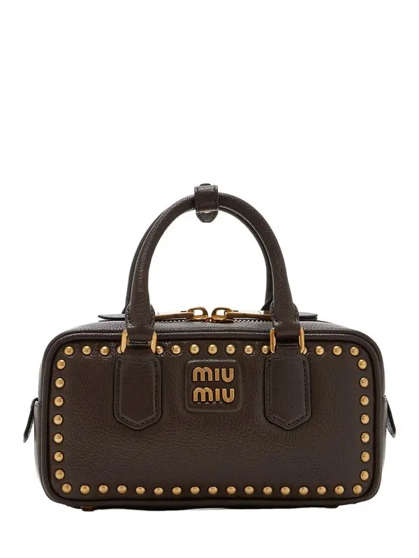 Miu Miu Arcadie Studded Leather Top Handle Bag - Brown