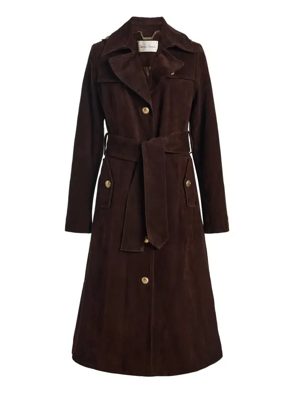 Cara Cara Charlie Lamb Suede Trench Coat - Brown