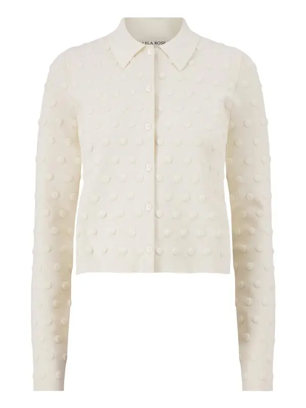 Lela Rose Pucker Dot Knit Cardigan - Ivory