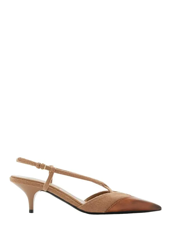 Miu Miu Leather-detailed Flannel Slingback Pumps - Brown