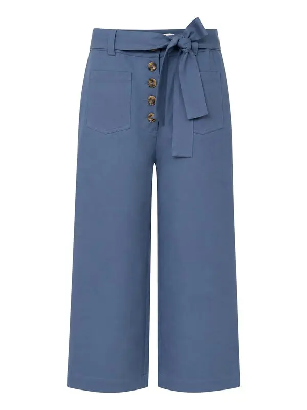 SVETLANA K Mitya Trousers – High-waisted Cropped Cotton In Mid - Blue