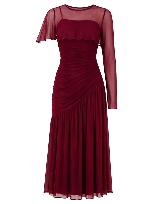 CELESTINE & MAE Rosaline Sheer Cape Midi Dress - Red