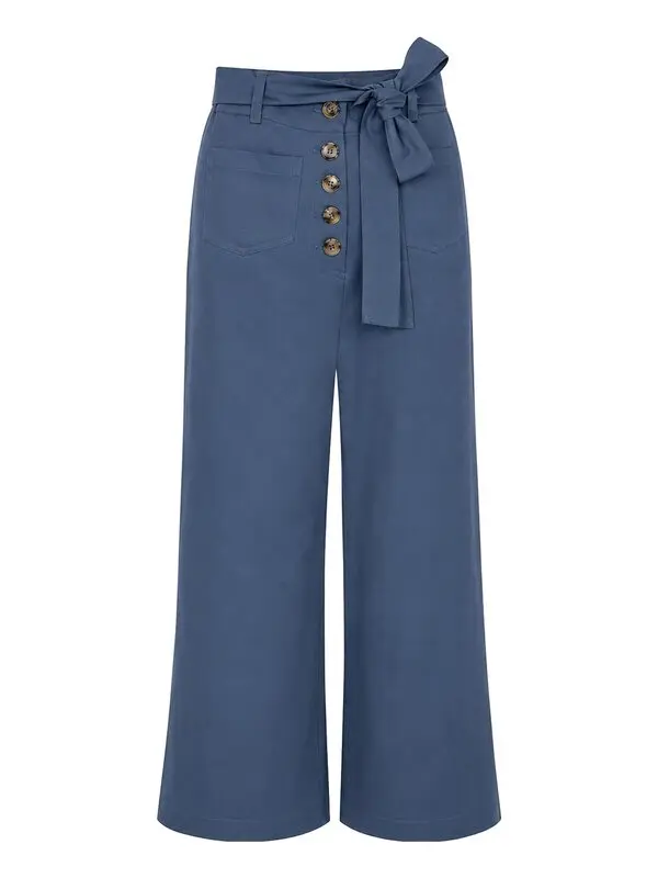 SVETLANA K Misha Trousers – High-waisted Flared Cotton In Mid - Blue