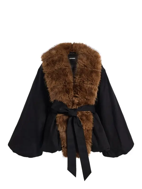 ROTATE BY BIRGER CHRISTENSEN Faux Fur Collar Jacket - Black