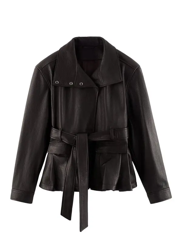Arakii Belted Leather Jacket - Brown