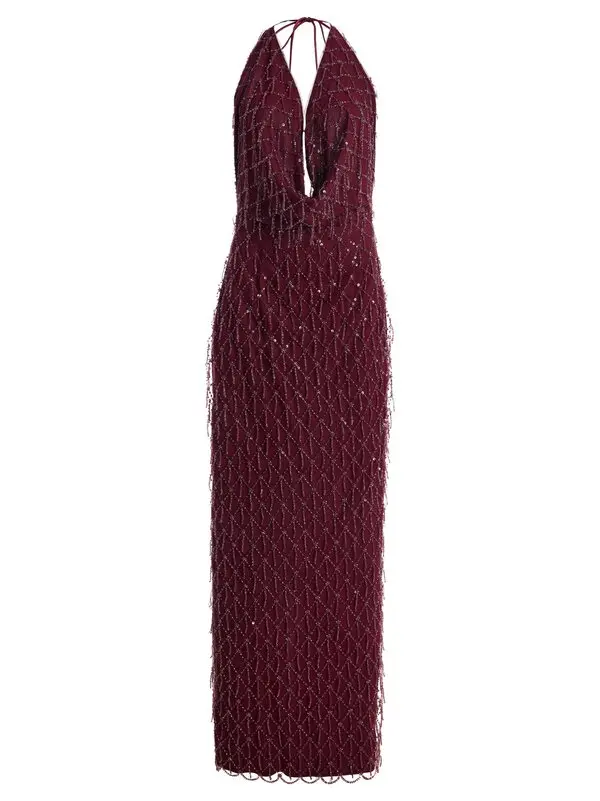 ROTATE BY BIRGER CHRISTENSEN Halterneck Sequined Maxi Dress - Burgundy