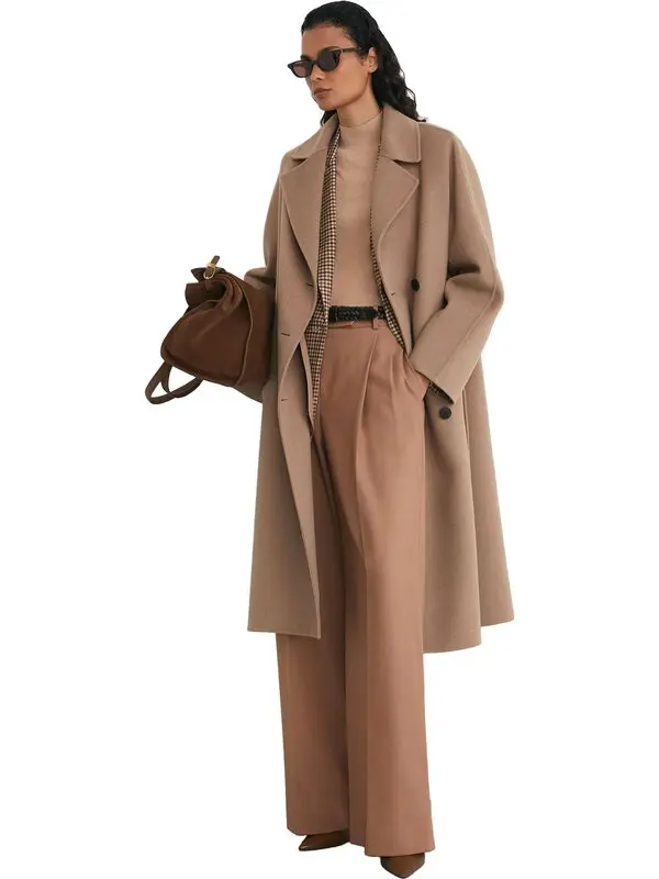 REISS Marina Wool-blend Blindseam Double-breasted Coat - Camel